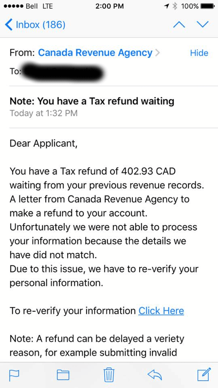 Email Phishing Scam: CRA Tax Refund Notice – Fuelled